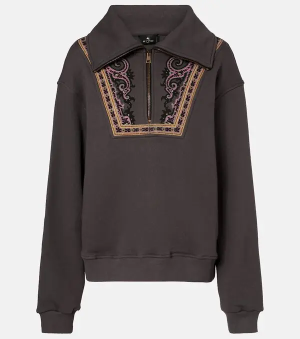 Etro Printed Cotton Half-zip Sweatshirt - Grey
