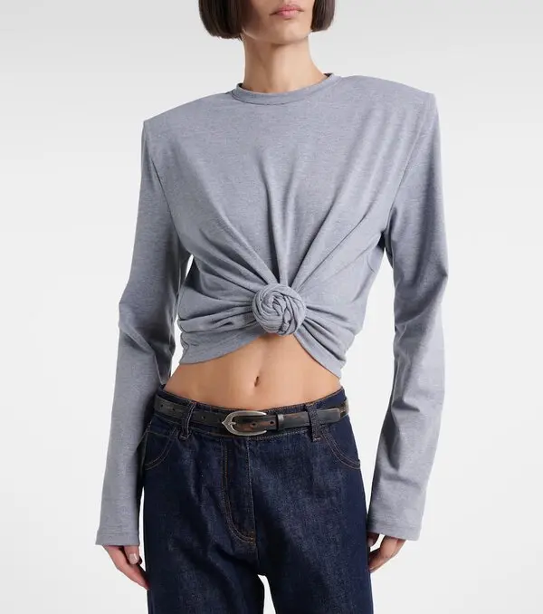 Magda Butrym Cropped Cotton-blend Jersey Top - Grey
