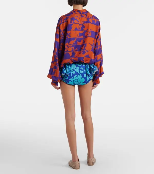 Dries Van Noten Ruffled Printed Shorts - Blue