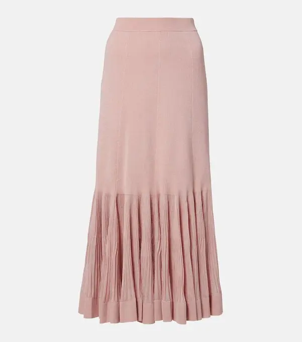 Zimmermann Luna Knitted Pleated Midi Skirt - Pink