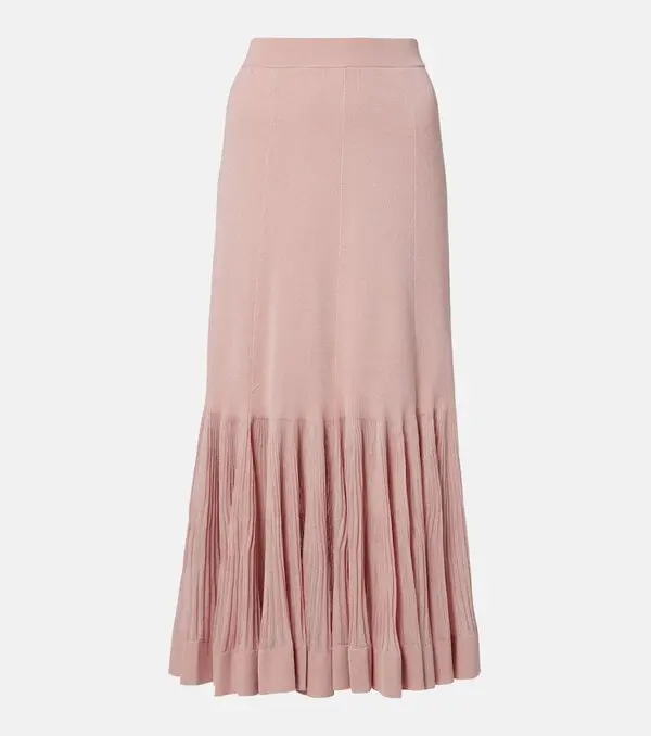 Zimmermann Luna Knitted Pleated Midi Skirt - Pink
