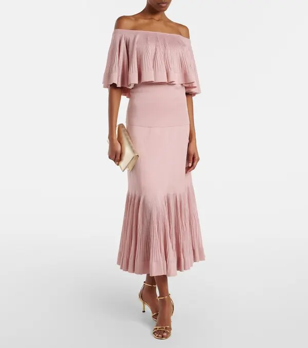 Zimmermann Luna Knitted Pleated Midi Skirt - Pink