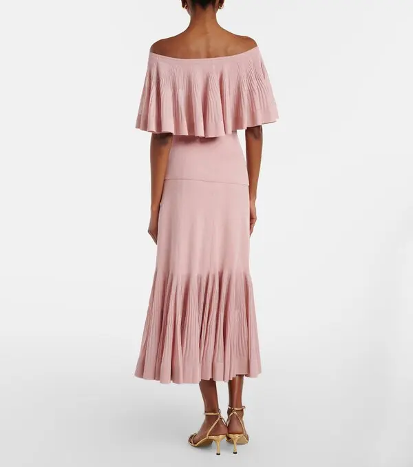 Zimmermann Luna Knitted Pleated Midi Skirt - Pink