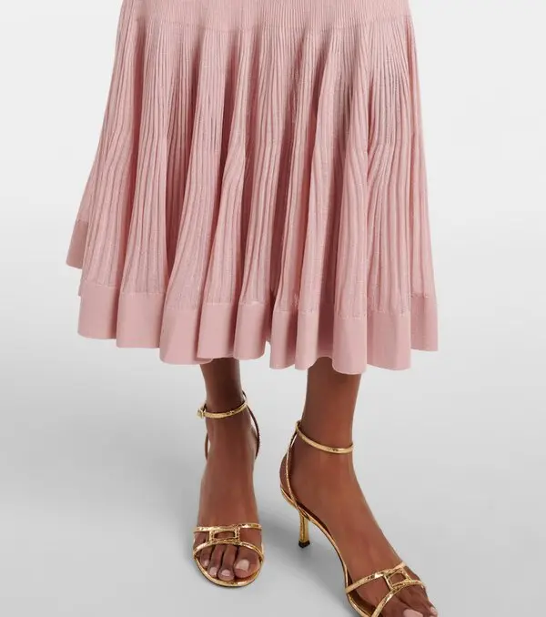 Zimmermann Luna Knitted Pleated Midi Skirt - Pink