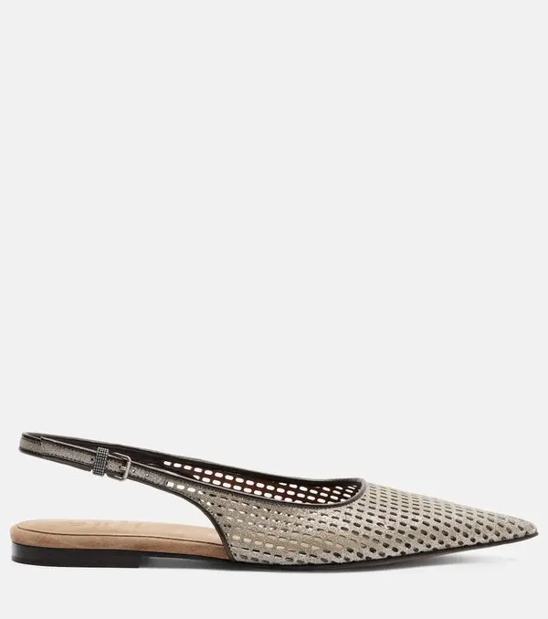 Brunello Cucinelli Monili Leather Slingback Ballet Flats