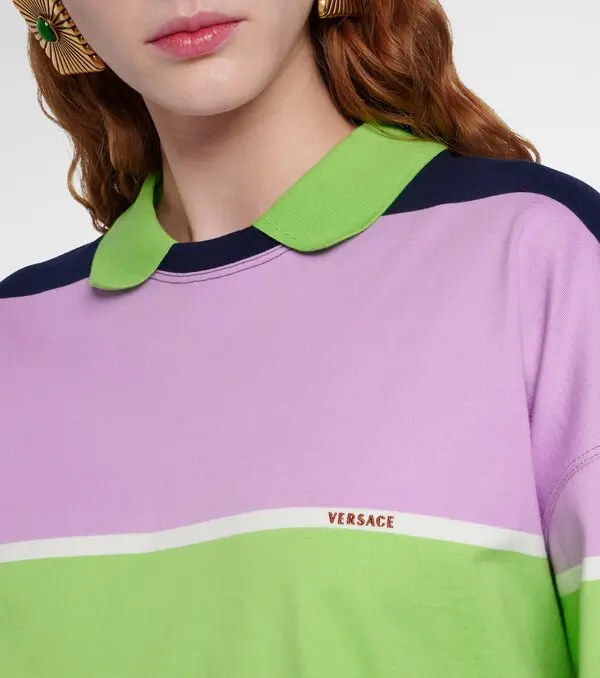Versace Striped Cotton Jersey Polo Sweater