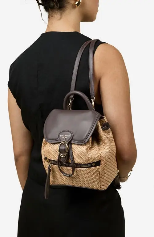 Cole Haan Alexandria Small Backpack - Natural Raffia/dark Chocolate