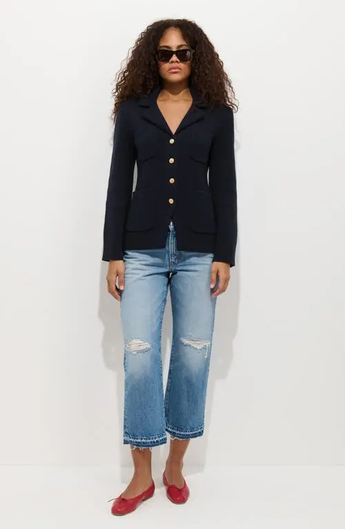 ALEX MILL Notched Collar Cotton And Cashmere Cardigan - Navy