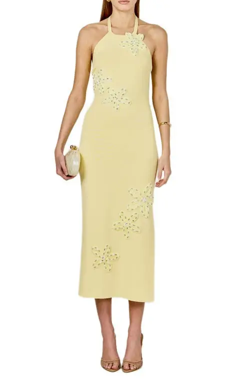 Endless Rose Beaded Flower Halter Midi Dress - Butter