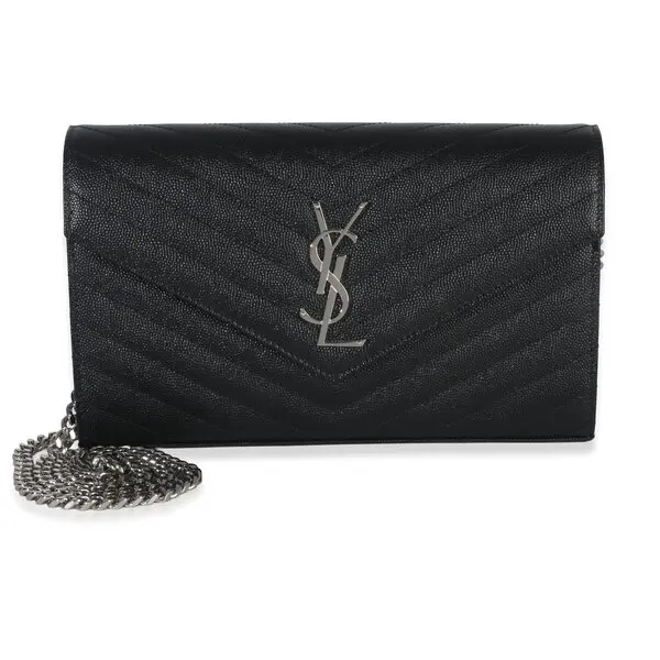 Saint Laurent Grain De Poudre Cassandre Chain Wallet - Black