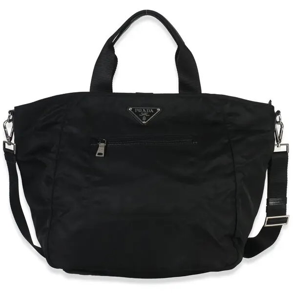 Prada Tessuto Saffiano Leather Weekender Tote - Black