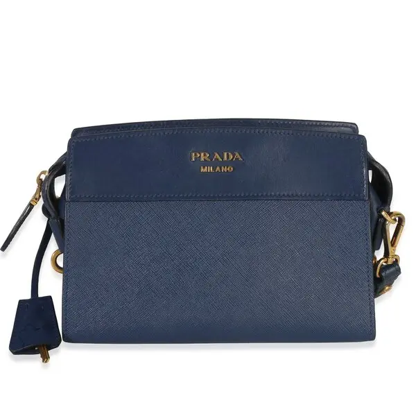 Prada City Calf Saffiano Esplanade Crossbody Bag - Blue