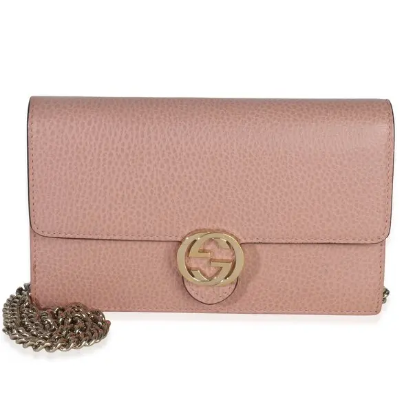 Gucci Dollar Calfskin Interlocking G Wallet On Chain - Pink