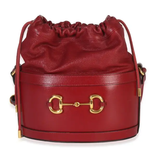Gucci Calfskin Horsebit 1955 Drawstring Bucket Bag - Red