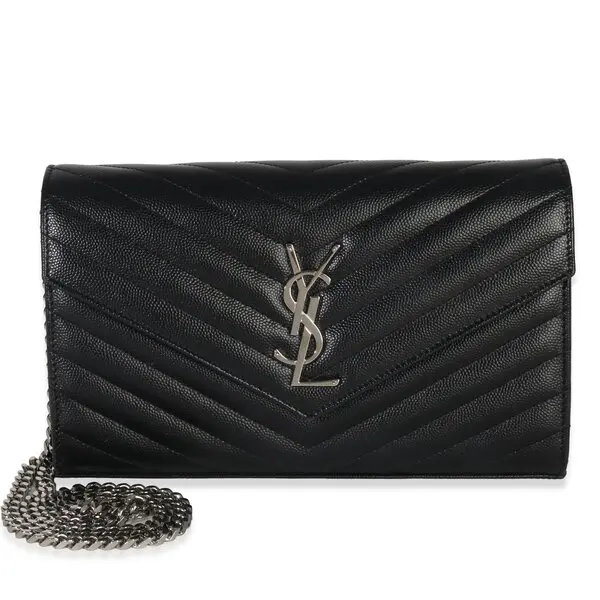 Saint Laurent Grain De Poudre Cassandre Chain Wallet - Black