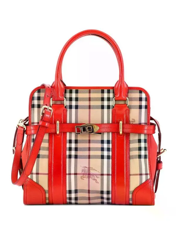 Burberry Haymarket Coated Canvas Medium Satchel - Brown