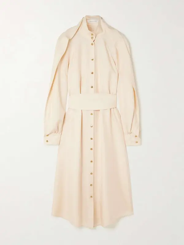 Zimmermann Luna Obi Ruffled Gathered Silk Midi Shirt Dress - Cream