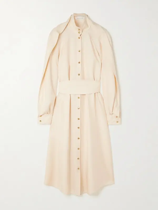 Zimmermann Luna Obi Ruffled Silk Midi Shirt Dress
