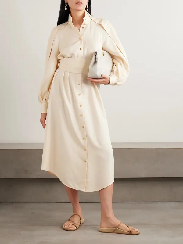 Zimmermann Luna Obi Ruffled Silk Midi Shirt Dress