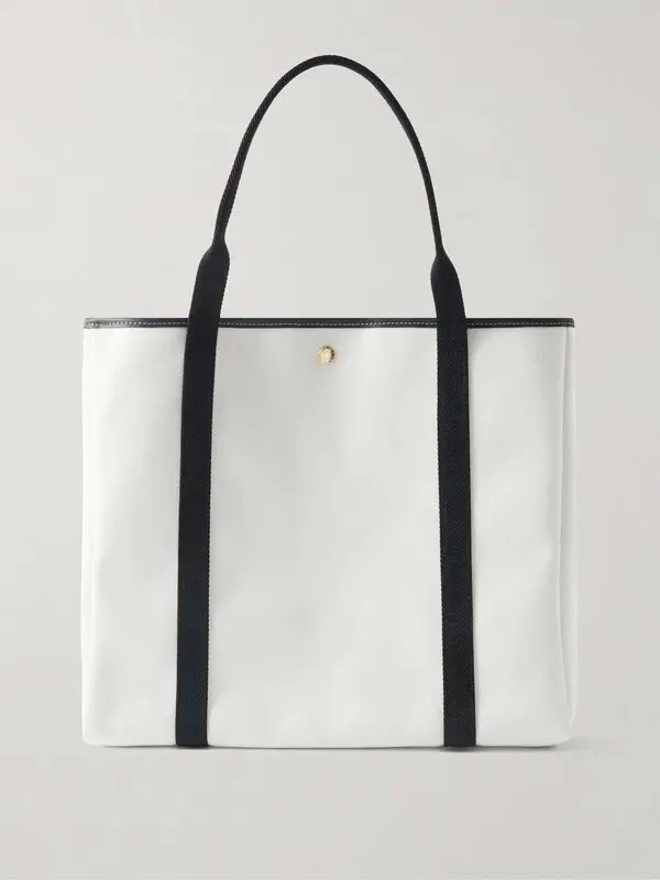 Rue De Verneuil Traversée Large Webbing And Leather-trimmed Canvas Tote - White
