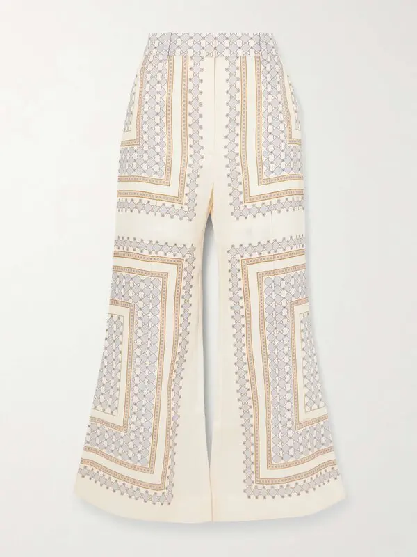 Zimmermann Cropped Flared Printed Linen Pants