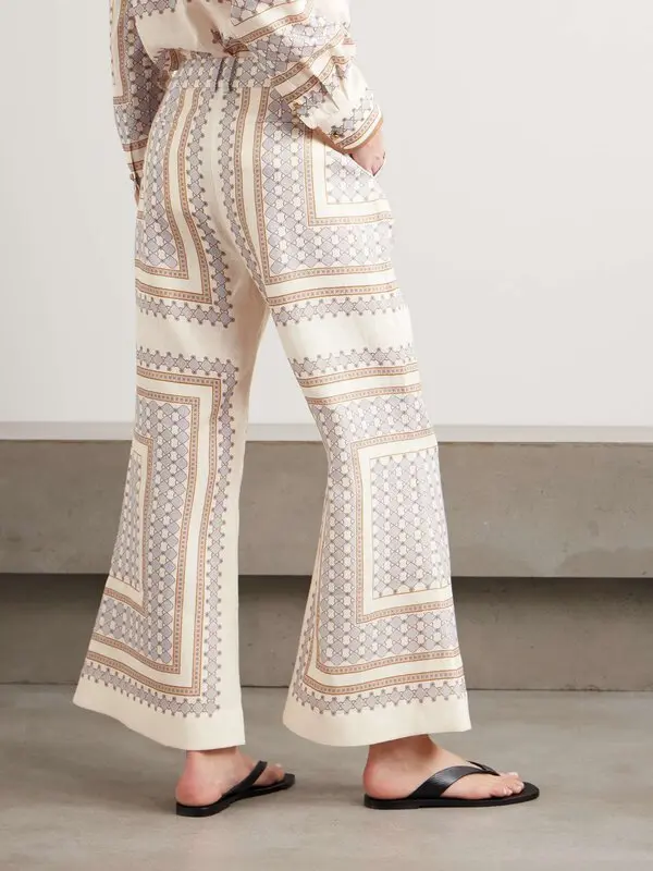 Zimmermann Cropped Flared Printed Linen Pants