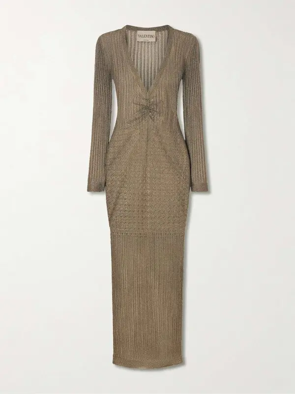 Valentino Garavani Metallic Pointelle-knit Midi Dress - Gold