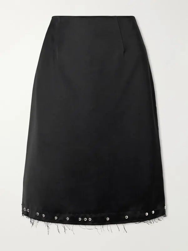 WALES BONNER Iris Studded Frayed Satin Skirt - Black