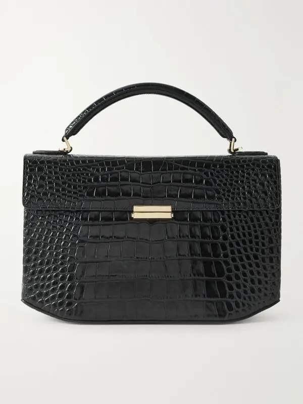 TOTEME Clip Croc-effect Leather Shoulder Bag - Black