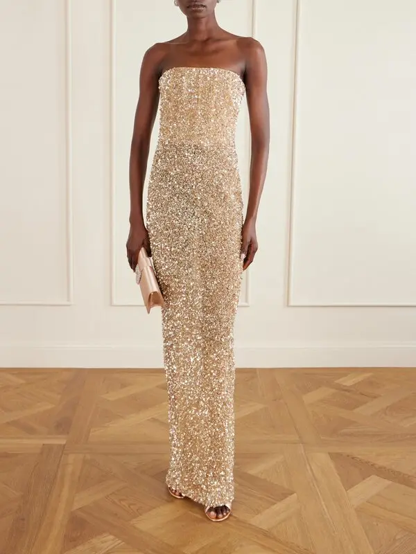ILKYAZ OZEL Embellished Strapless Satin Gown