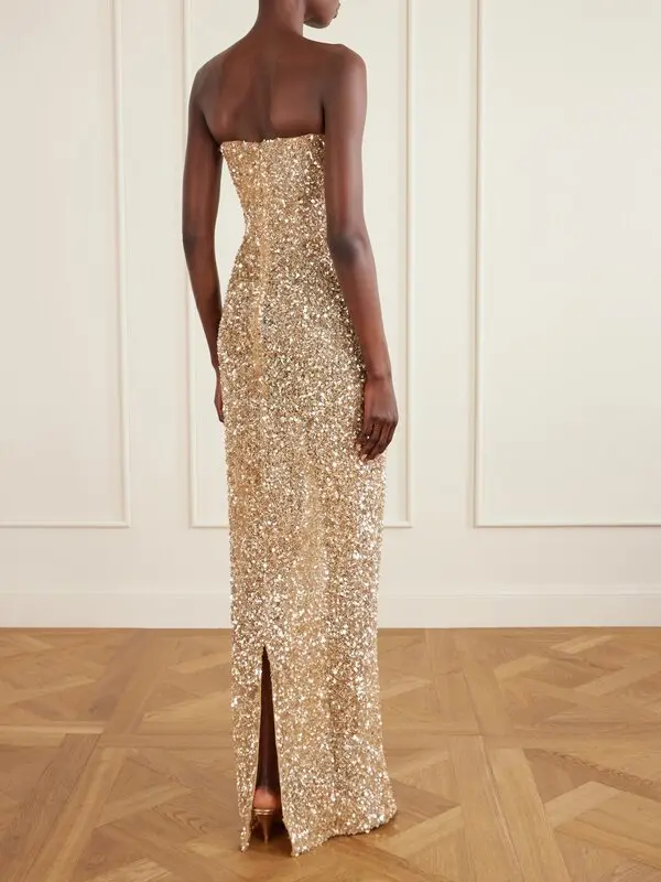 ILKYAZ OZEL Embellished Strapless Satin Gown
