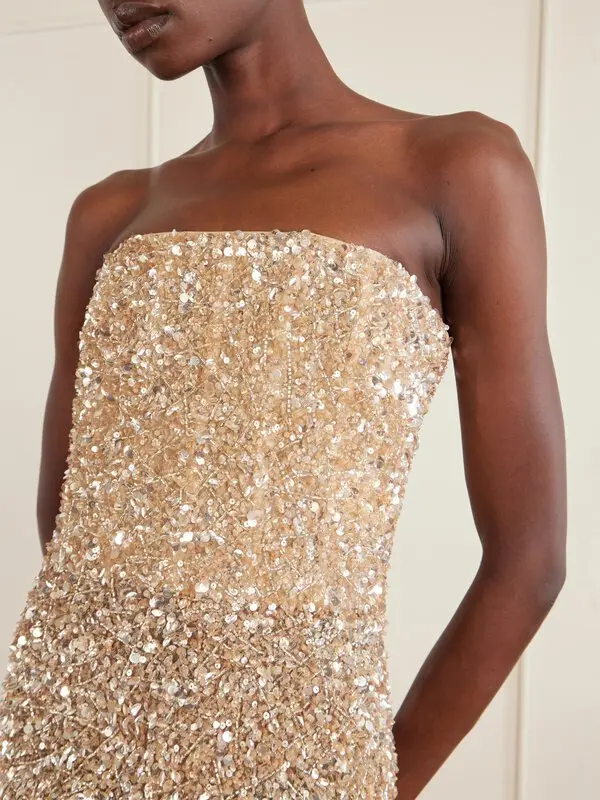 ILKYAZ OZEL Embellished Strapless Satin Gown