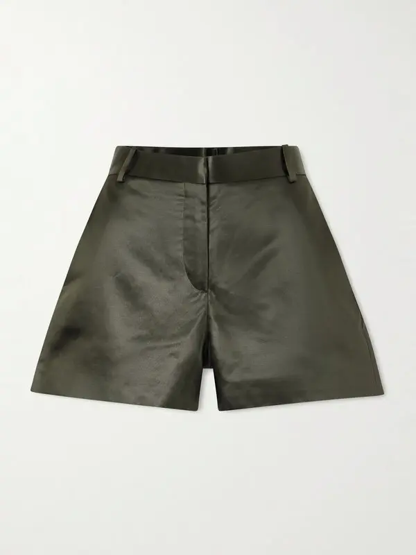 Veronica De Piante Cotton-blend Duchesse-satin Shorts - Green