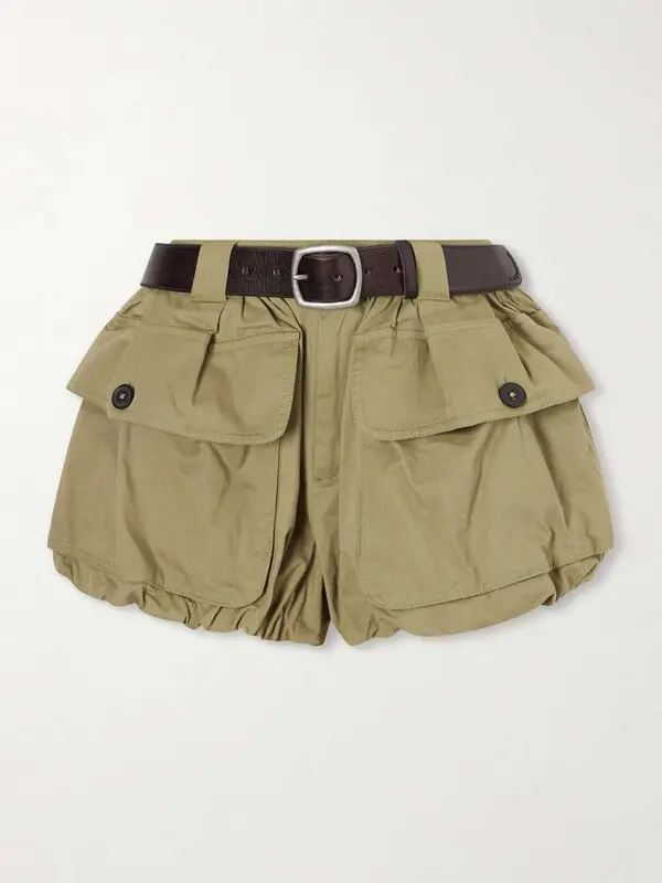 Sea Andrea Belted Cotton-twill Shorts - Army Green