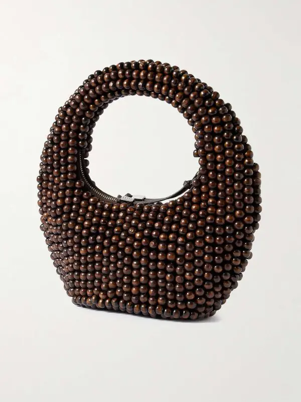 Staud Reef Leather-trimmed Beaded Wood Tote