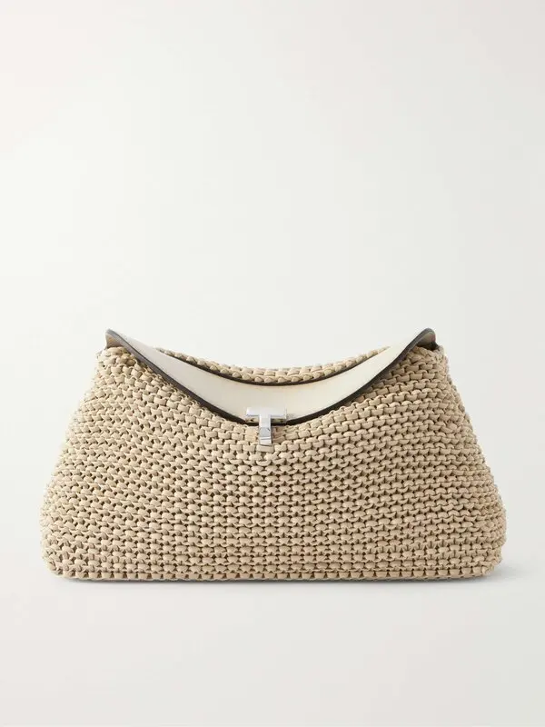 TOTEME T-lock Woven Leather Clutch - Taupe