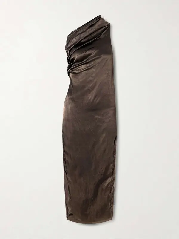 Rick Owens Athena One-shoulder Satin Midi Dress - Brown