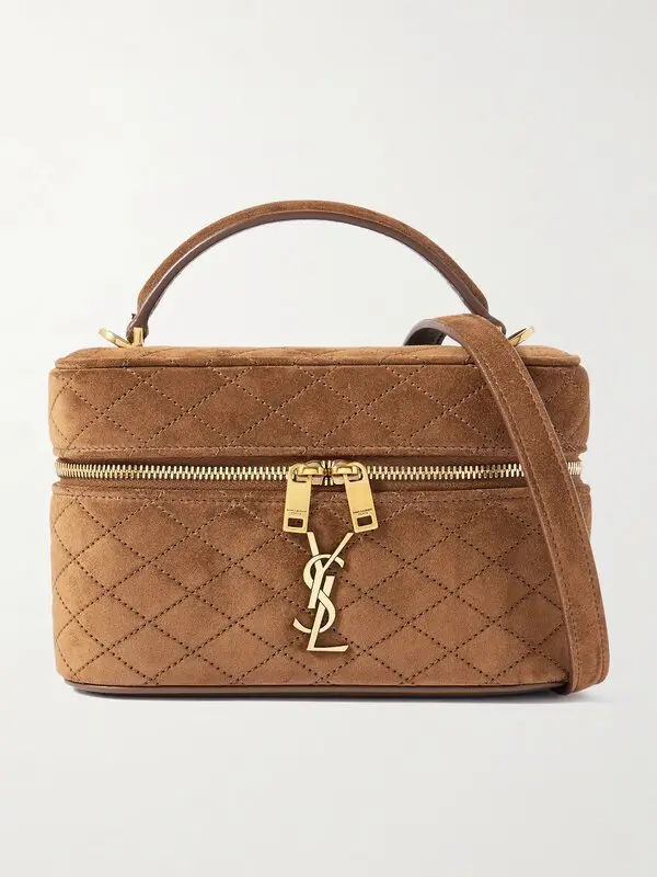 Saint Laurent Gaby Vanity Mini Quilted Suede Shoulder Bag - Brown