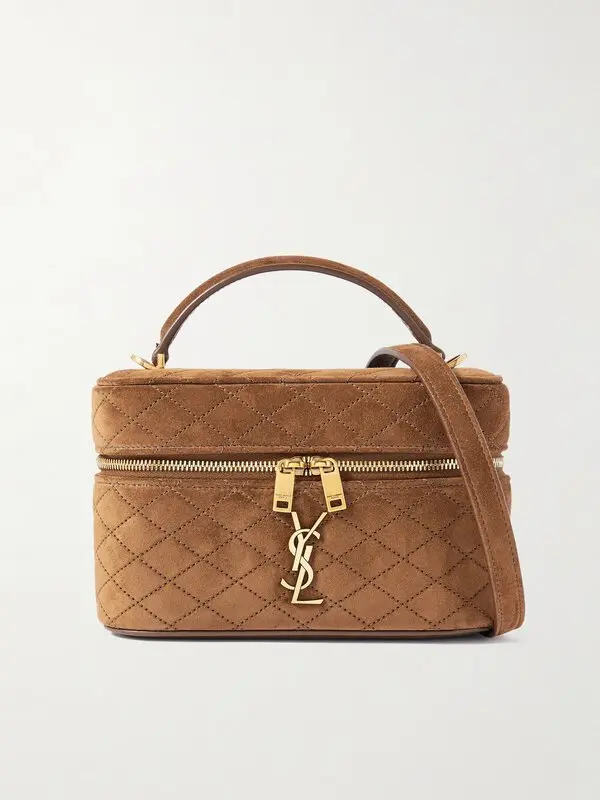 Saint Laurent Gaby Vanity Mini Quilted Suede Shoulder Bag - Brown