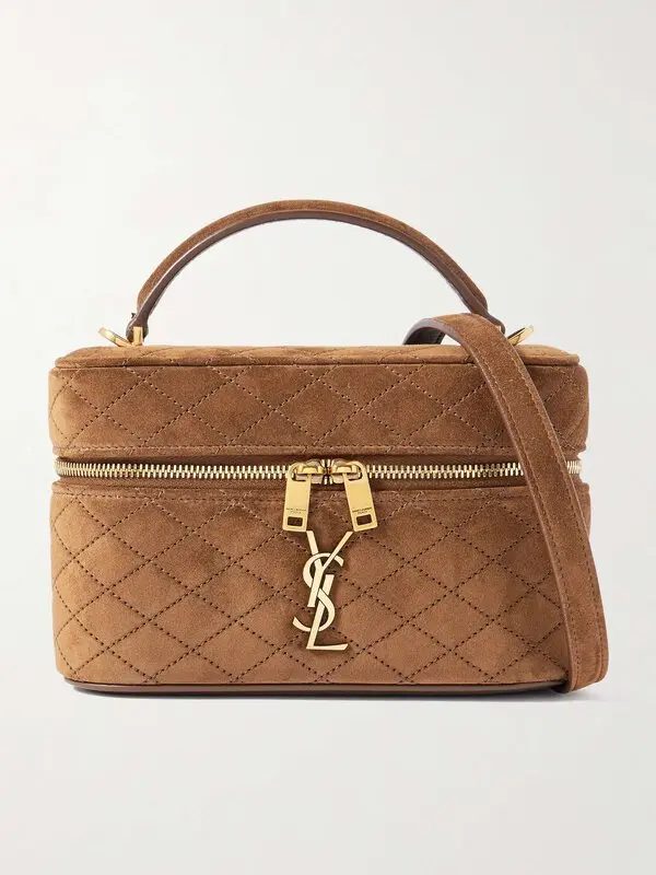 Saint Laurent Gaby Vanity Mini Quilted Suede Shoulder Bag - Chocolate
