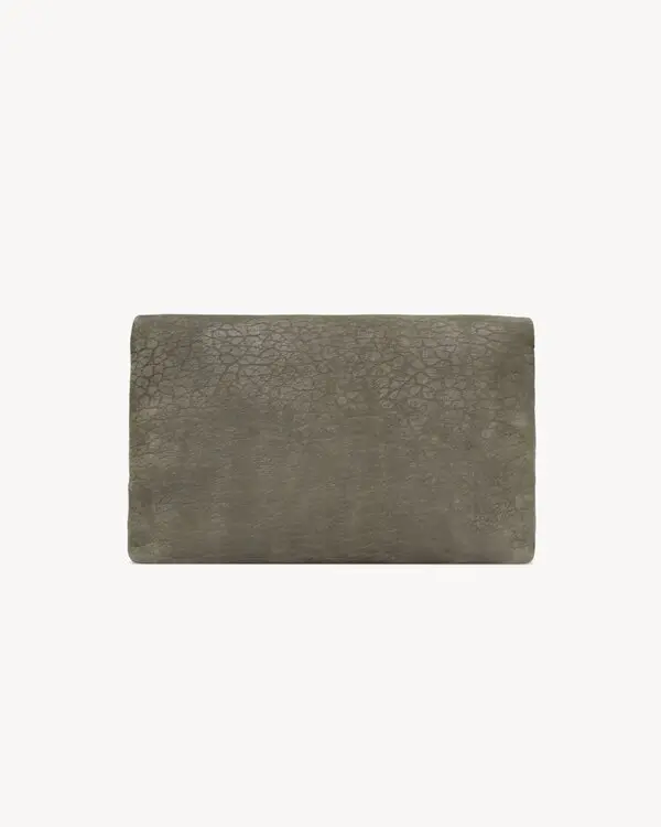 Saint Laurent Cassandre Envelope Pouch In Nubuck In Grey & Silver