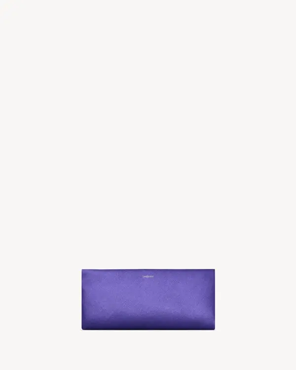 Saint Laurent Evening Soft Clutch In Satin In Blue - Ink Blue