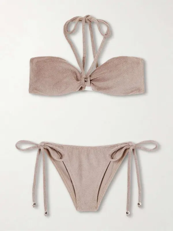 Lisa Marie Fernandez Cotton-blend Terry Bandeau Bikini - Taupe