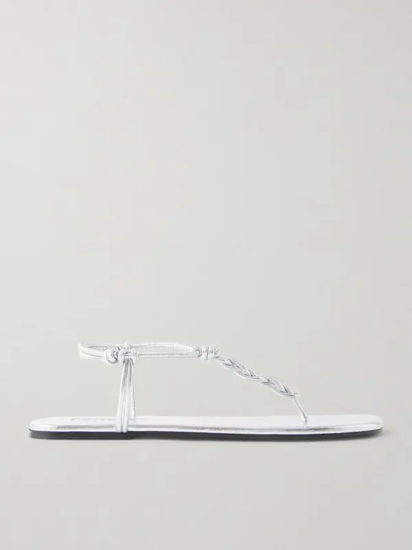JIL SANDER Braided Metallic Leather Sandals - Gray