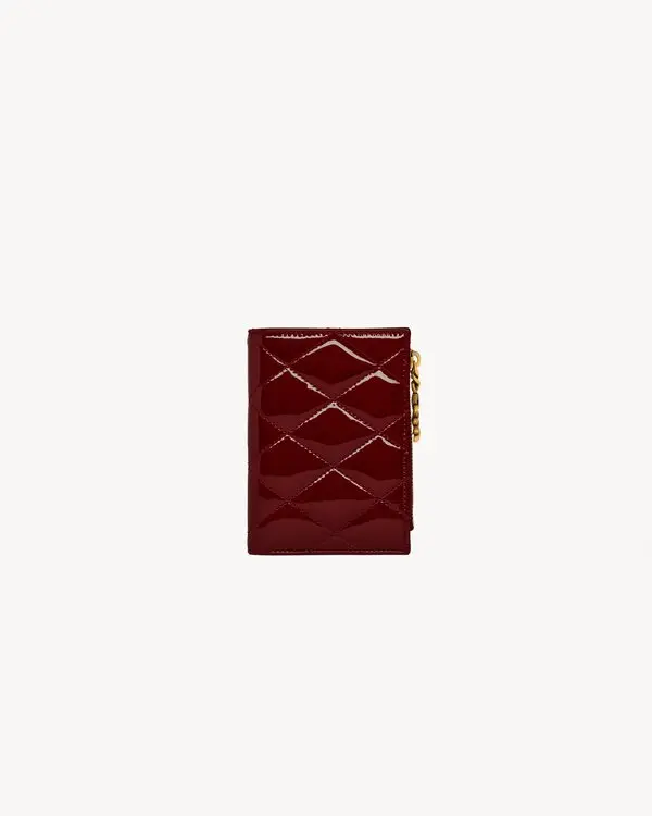 Saint Laurent Cassandre Bijou Bi-fold Wallet In Patent Leather In Red - Grenade