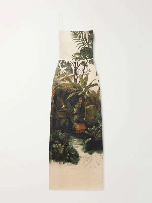 Johanna Ortiz Andean Mythology Printed Linen Maxi Dress - Green