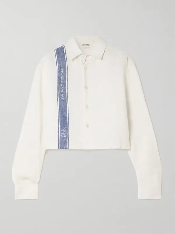 JW Anderson Cropped Linen-jacquard Shirt - Neutrals