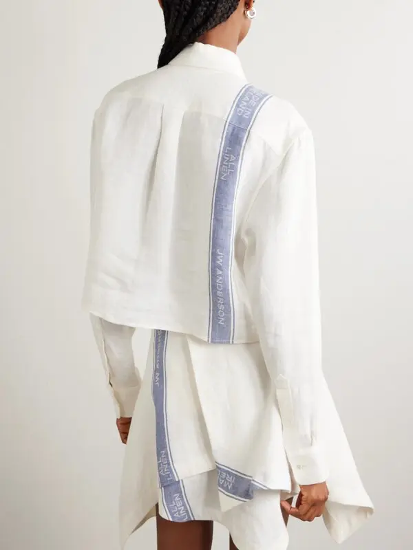 JW Anderson Cropped Linen-jacquard Shirt - Neutrals