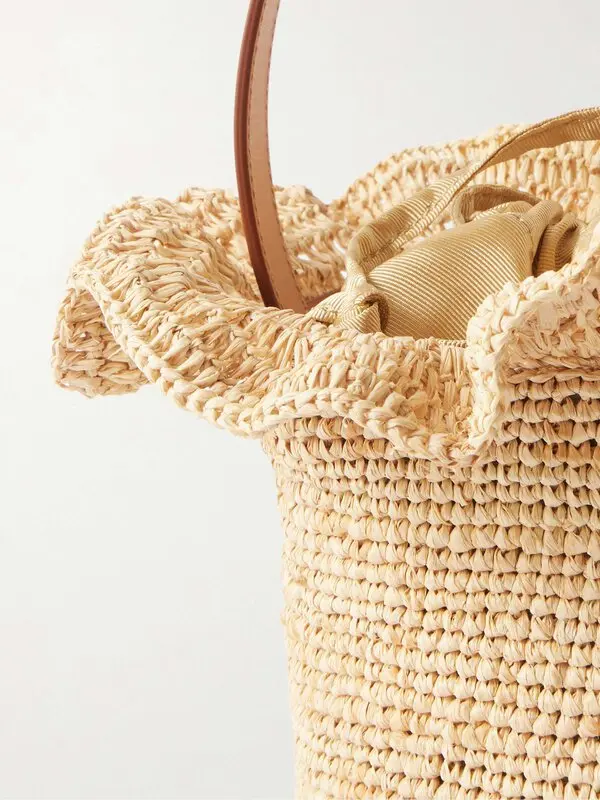 LOEFFLER RANDALL Laith Leather-trimmed Ruffled Raffia Bucket Bag