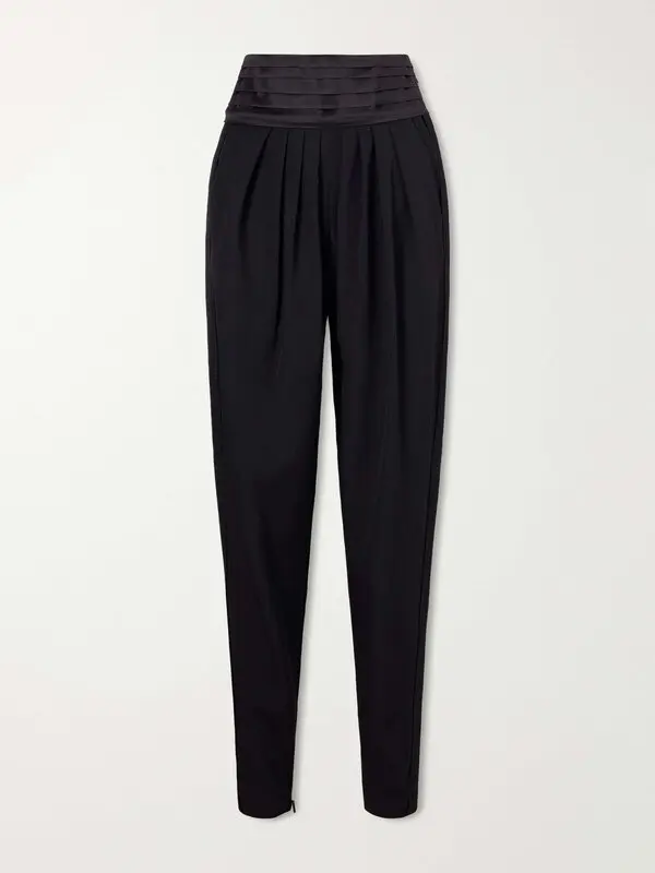LANVIN Pleated Charmeuse And Draped Wool Tapered Pants